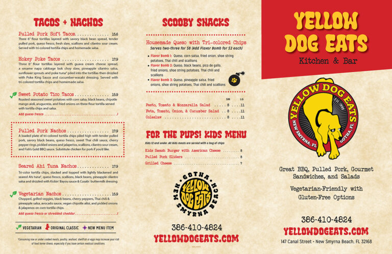 YDE Kitchen & Bar Menu | Yellow Dog Eats